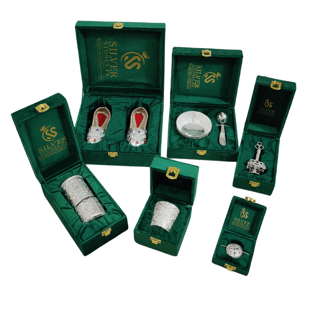 Adorable Baby Silver Accessories: Shoes, Feeder, Spoon, Bowl