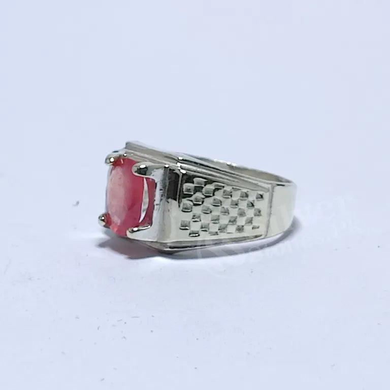 Real Ruby Stone Silver (Chandi) Ring for Men